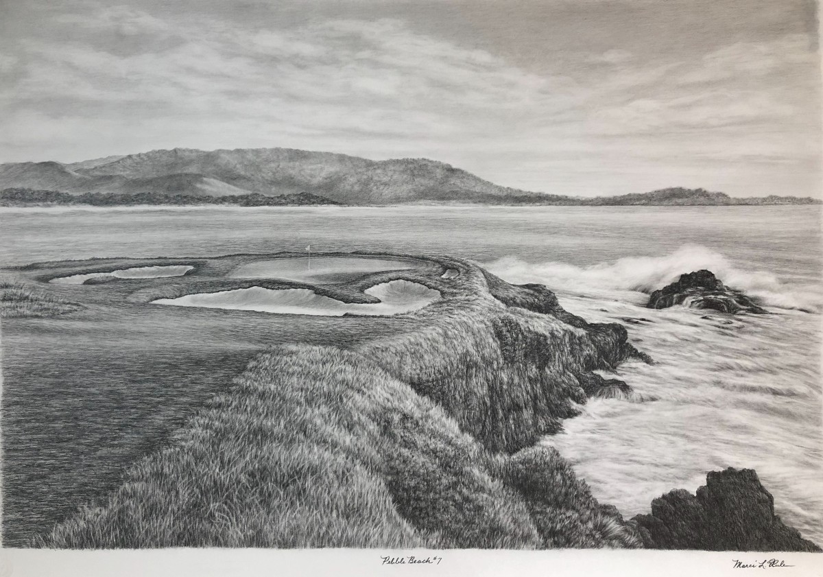 Pebble Beach #7, Pebble Beach Golf Links - original drawing by Marci ...