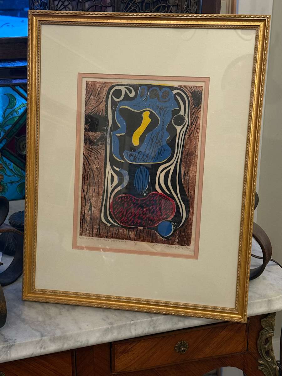 Framed "Hot Potato" hand colored woodblock by James Quentin Young from ...