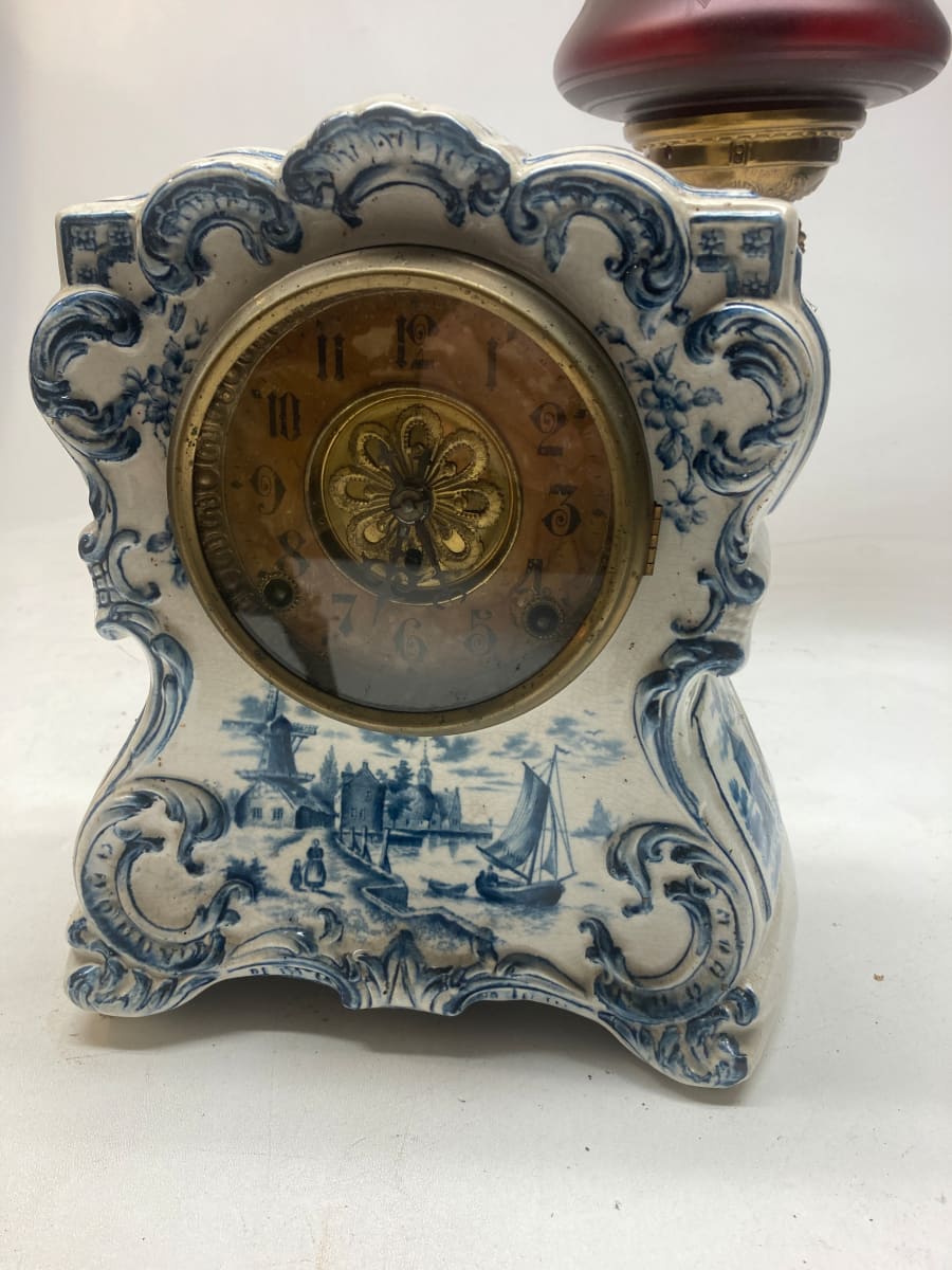 Delft style porcelain clock from the collection of TIMELINES ANTIQUES ...