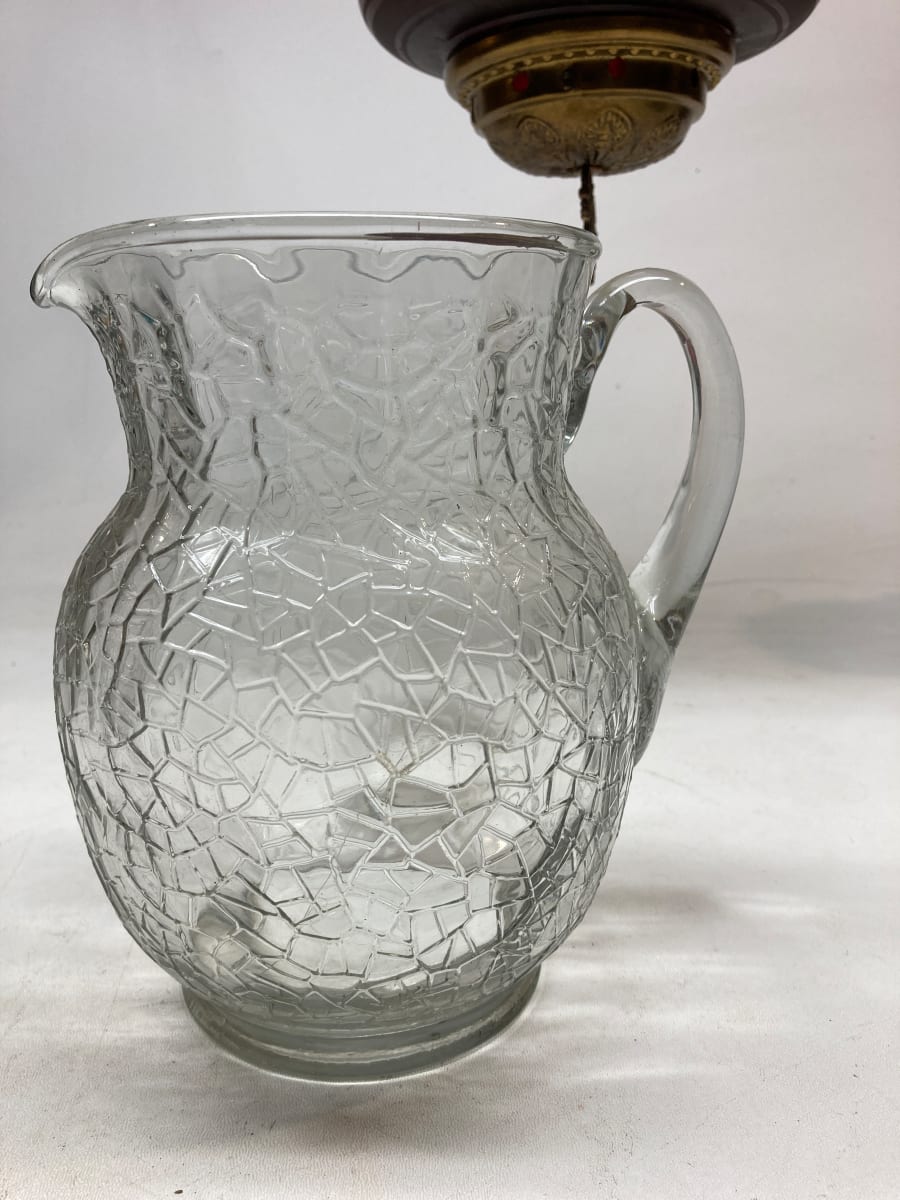 Eapg Clear Glass Pitcher With Crackle Pattern From The Collection Of Timelines Antiques