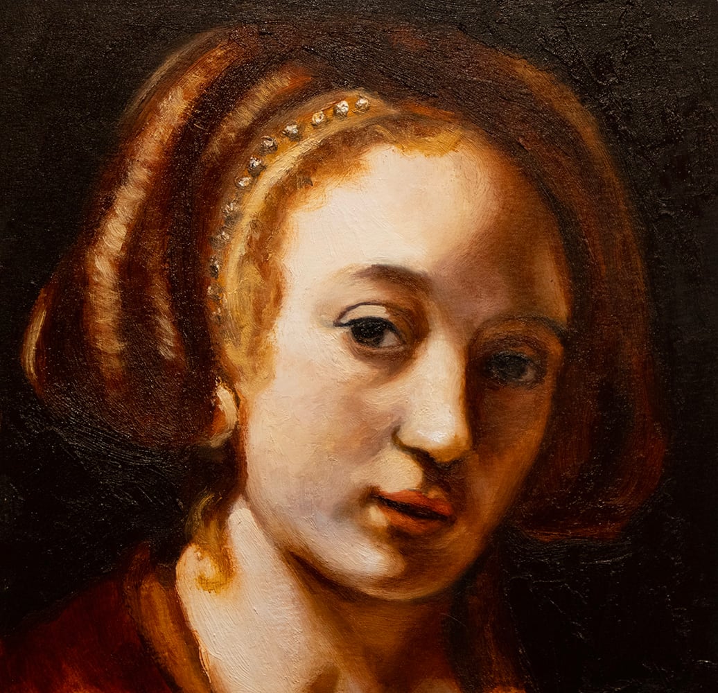 Portrait in oil of a young woman after Willem Drost from the collection ...