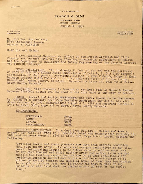 Letter to Foy & Emma McCarty from Francis M. Dent from the collection ...