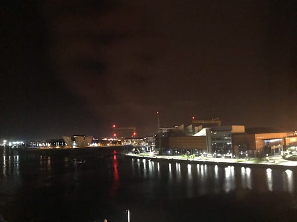 Belfast Waterfront at night by Marie Louise Bosin, MA | Artwork Archive