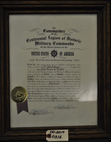 Centennial Legion Certificate to Col John Gargan from the collection of ...