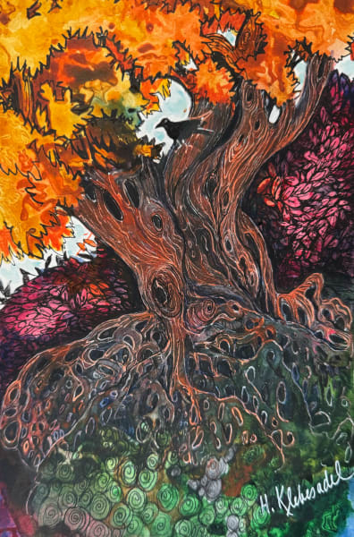 Grandmother Tree with Crow- Drawing a Day #239 by Helen R Klebesadel ...