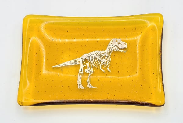 Soap Dish/Spoon Rest-Amber with Silver T-Rex Skeleton by Kathy ...