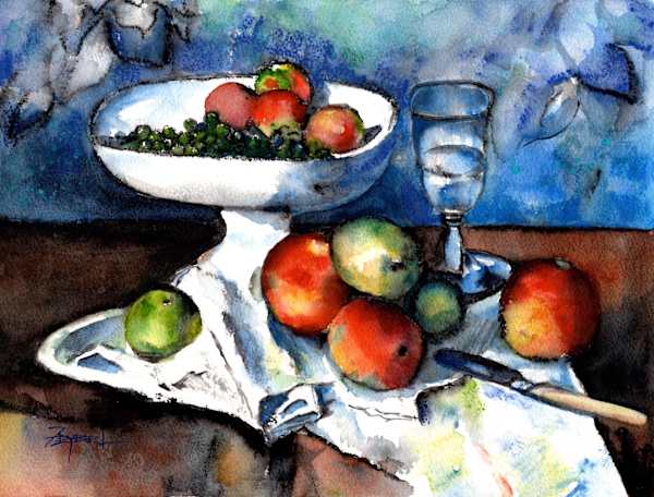 Still Life with White Cloth and Fruit (after Cezanne) by Rebecca Zdybel ...