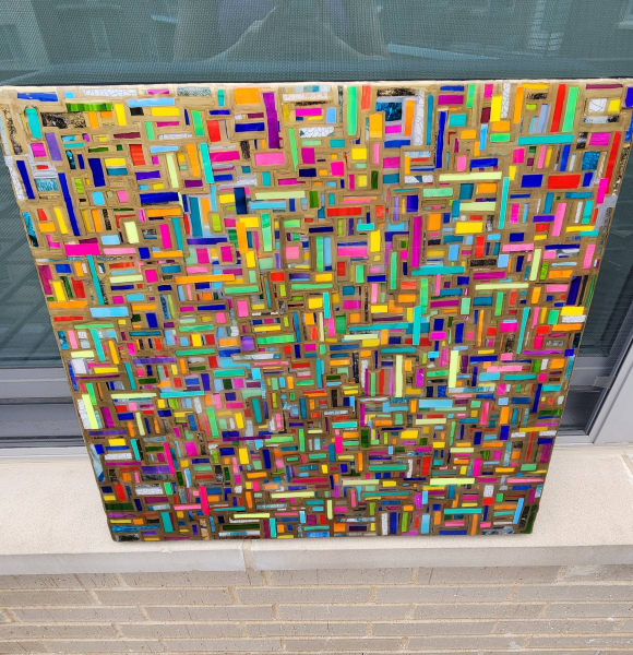 Abstract Art Mosaic Collage on Gallery Cradled MDF Panel, Multi-Layered ...