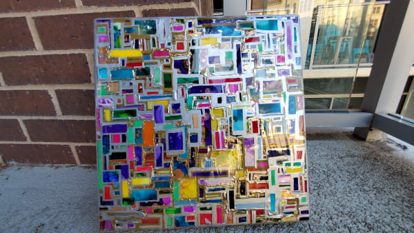 Abstract Resin Layered Mosaic Collage w Silver and Gold Mirror Leaf by ...