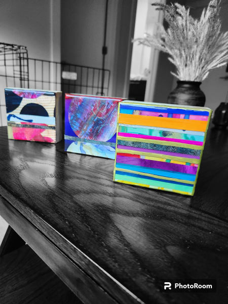 ABSTRACT MINI RESIN COLLAGE, 4x4 SHELF, WALL MODERN ART by Tana Hensley ...