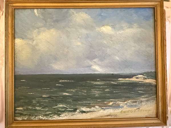 Carl G. T. Olson original oil painting on board cape cod beach SD24 ...