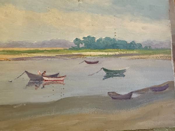 Carl G. T. Olson original oil painting on board moored boats SD22 from ...