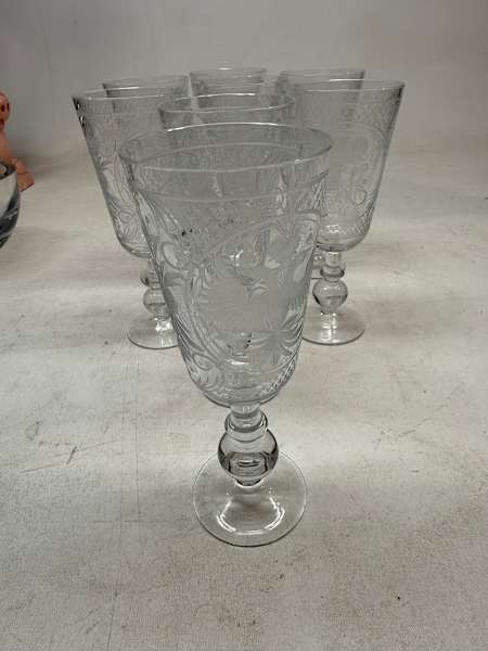 Set of 10 heavily etched Russian wine glasses from the collection of TIMELINES ANTIQUES ...