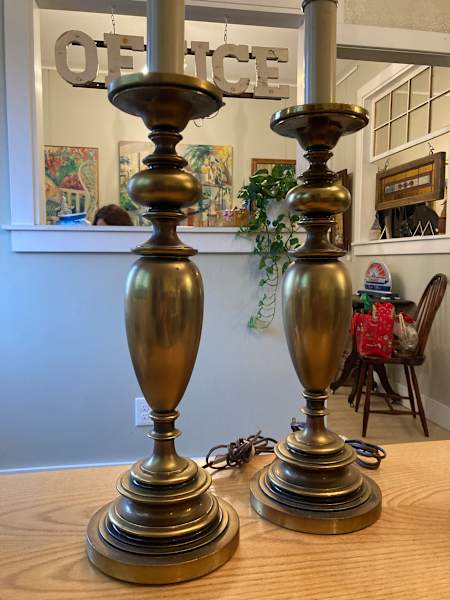 Pair of brass table lamps from the collection of TIMELINES ANTIQUES ...