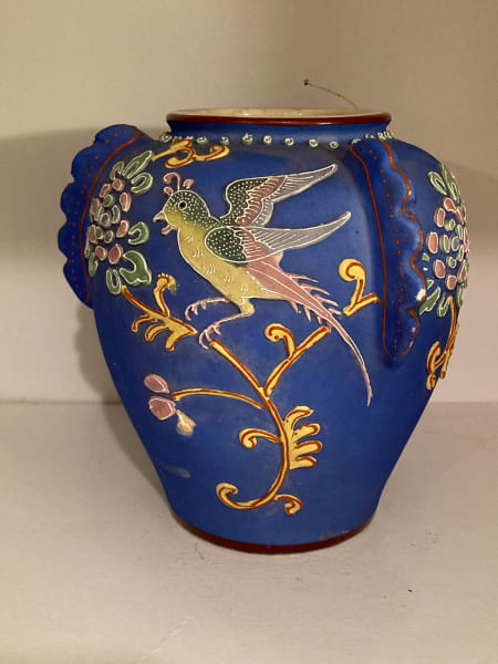 Hand painted blue satsuma vase with Moriage bird pattern from the ...