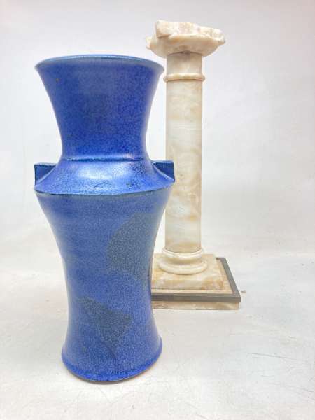 Blue art pottery vase with lug handles from the collection of TIMELINES ...