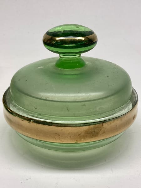 Green glass Art Deco Perfume covered powdered dish from the collection ...