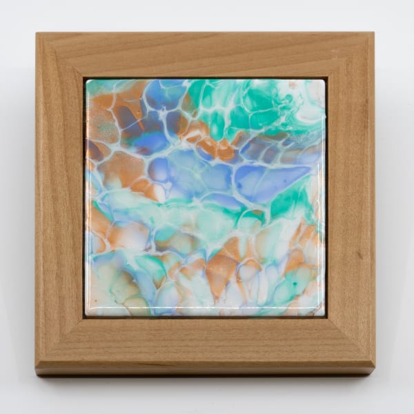 Fluid Art 6" Blonde Wood Framed Tile by Sandy Miller | Artwork Archive