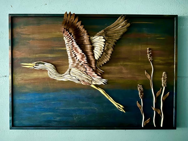 The Heron from the exhibition Wood Mosaic Sculptures by Meleah Gabhart ...