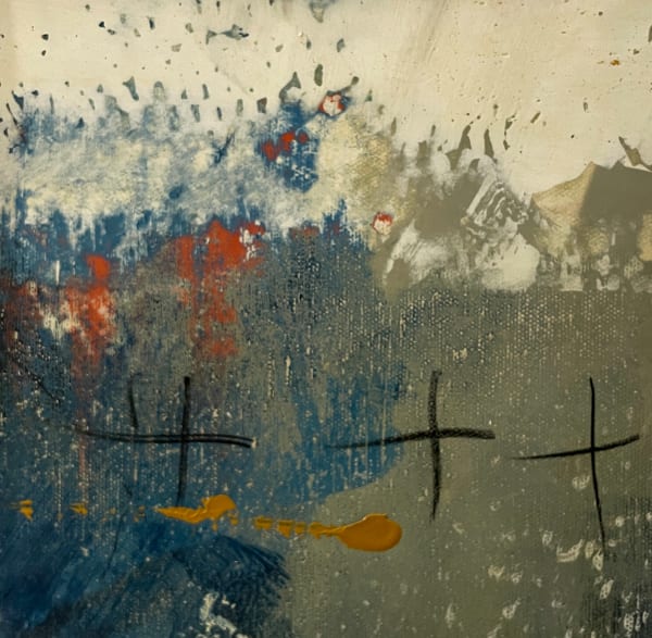 Note card blue with three crosses by Lisa Sweo Eul | Artwork Archive