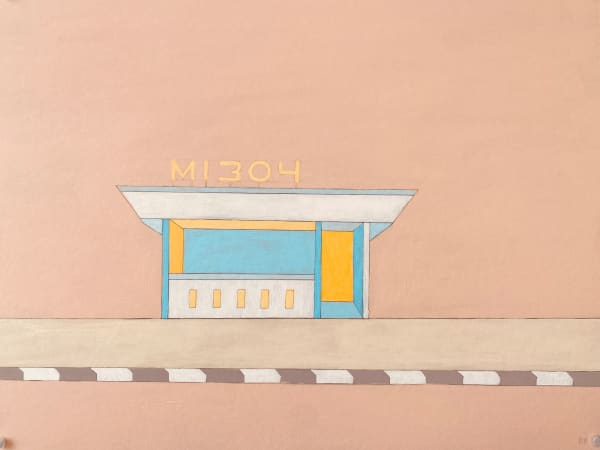 Wes Anderson Bus Stop by Michelle Mullet | Artwork Archive