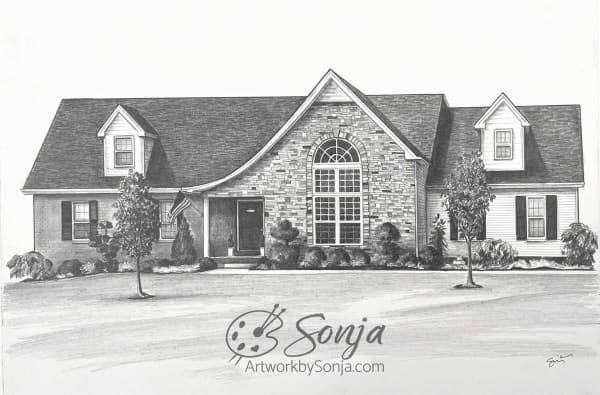 Family Home in Stone and Brick Pencil Drawing by Sonja Petersen ...