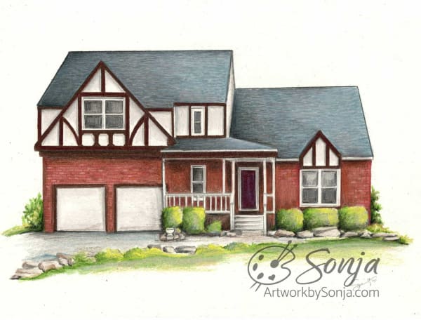 English Tudor House Drawing by Sonja Petersen | Artwork Archive