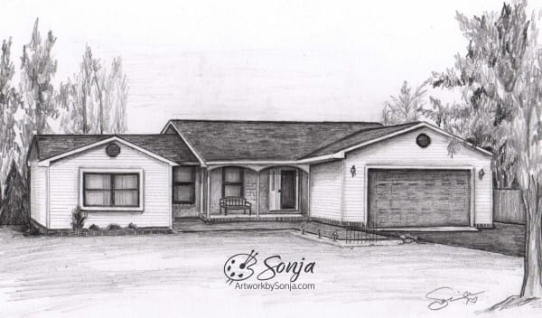 Ranch House Drawing in Pencil by Sonja Petersen | Artwork Archive