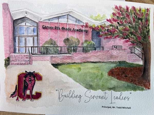 Carver w/mascot and frame by Amy DeVane | Artwork Archive