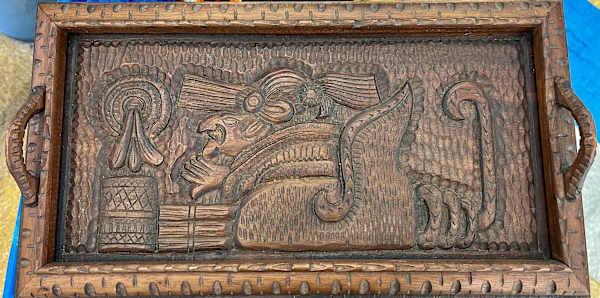 Vintage Hand-Carved Wooden Tray - Aztec/Mayan Design with Handles from ...