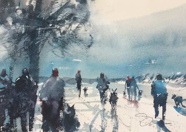 Besties on a Walk by Steve Griggs Watercolor | Artwork Archive