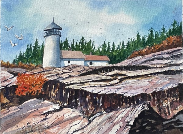 white Lighthouse and Pines from the collection of Sandy Boyd | Artwork ...