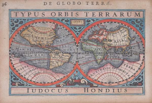World map, by Gerardus Mercator, 1569, published by Petrus Bertius ...
