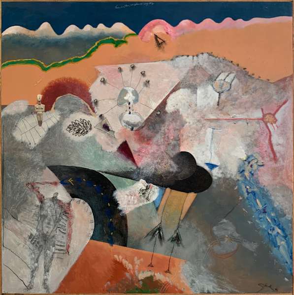 1997 "A Time and Place" Abstract Acrylic Painting on Board William ...