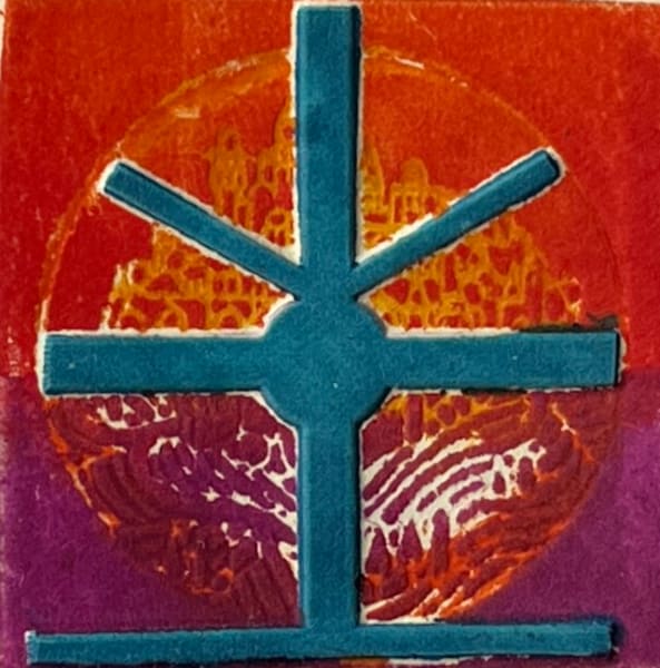 1960s "Temple Mount" Purple to Orange Intaglio Etching NY Artist Myril ...