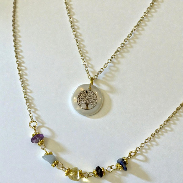 Tree of Life Gold Necklace with Gemstones by Susi Schuele | Artwork Archive