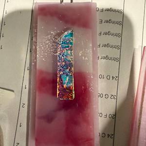 Pink Streaky with Clear Iridescent Piece Ornament #3 by Candice Treat ...